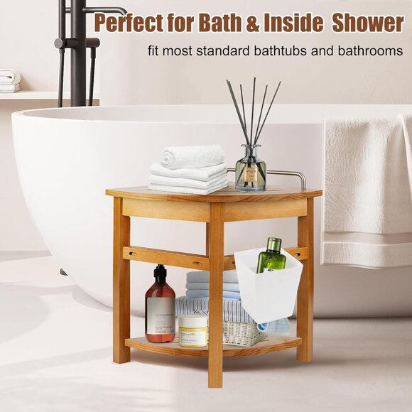 Bath | 19 Teak Shower Bench With Shelf Waterproof Shower Stool With ...